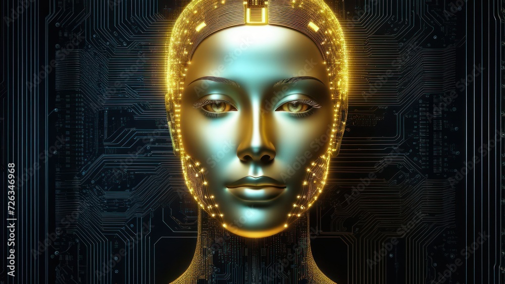 Abstract digital human head constructed from electrical circuits ...