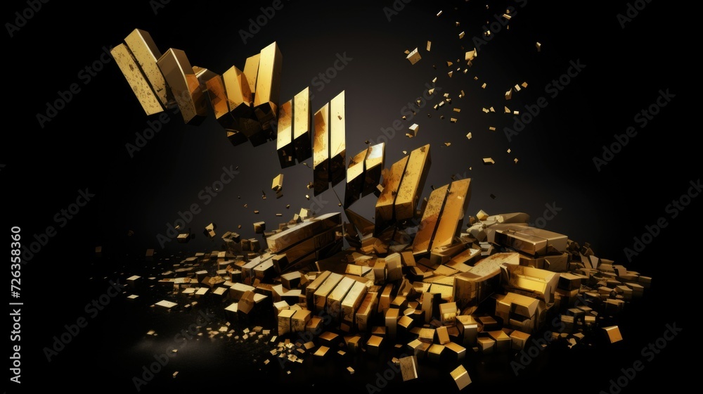 Stock Market Collapse Concept with Silver and Gold Bars. Digital ...