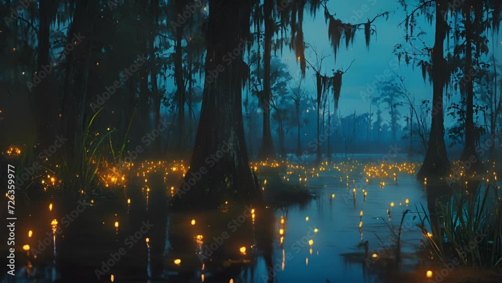 As twilight casts its shadows across the swamp, the flickering lights ...