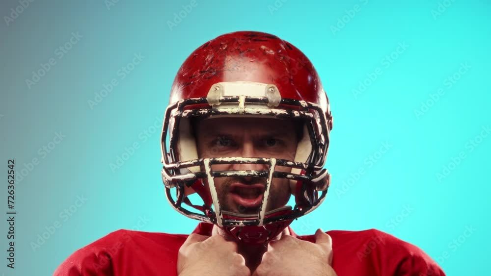 Vidéo Stock Anger and motivation to win. American football player in ...