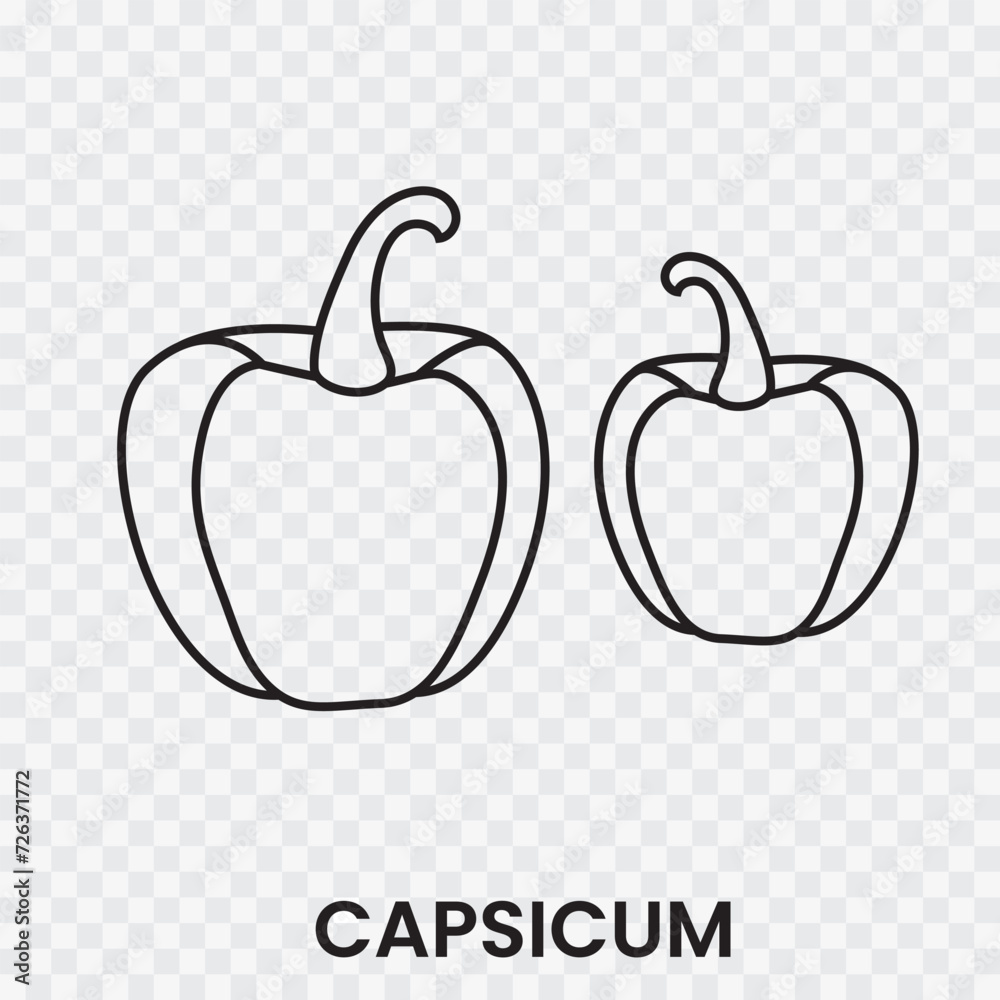 Capsicum line silhouette icon, vector on transparent background. Bell ...