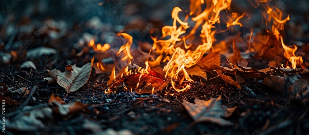 Poster Symbolizing forest fires, burning tree leaves are equivalent to ...