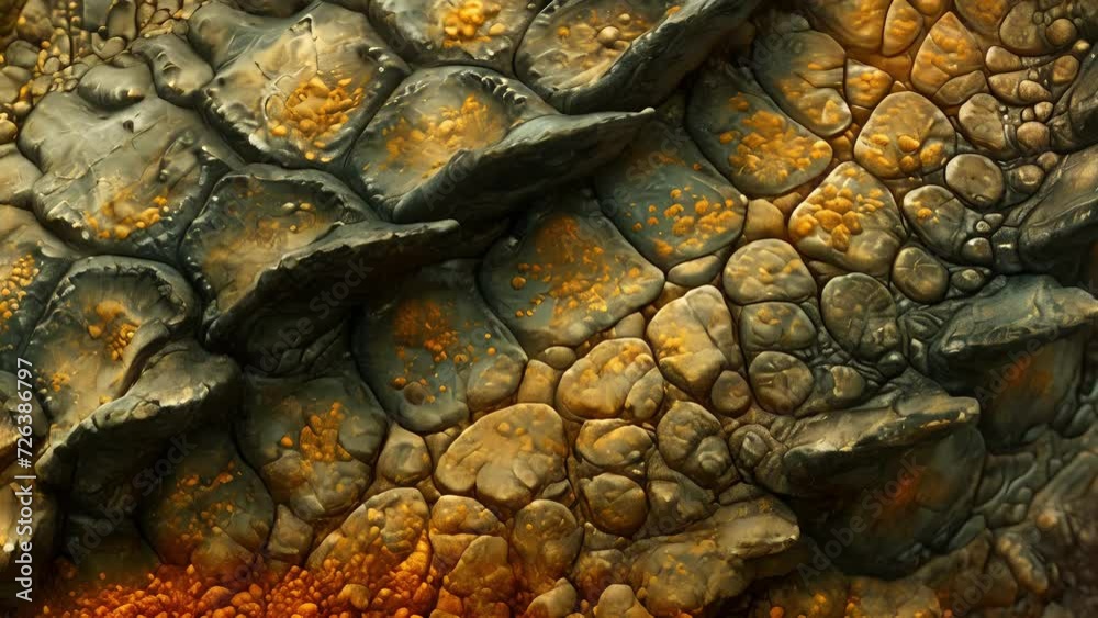 An illustration of a microscopic ysis of a dinosaurs skin impression revealing the unique scale ...