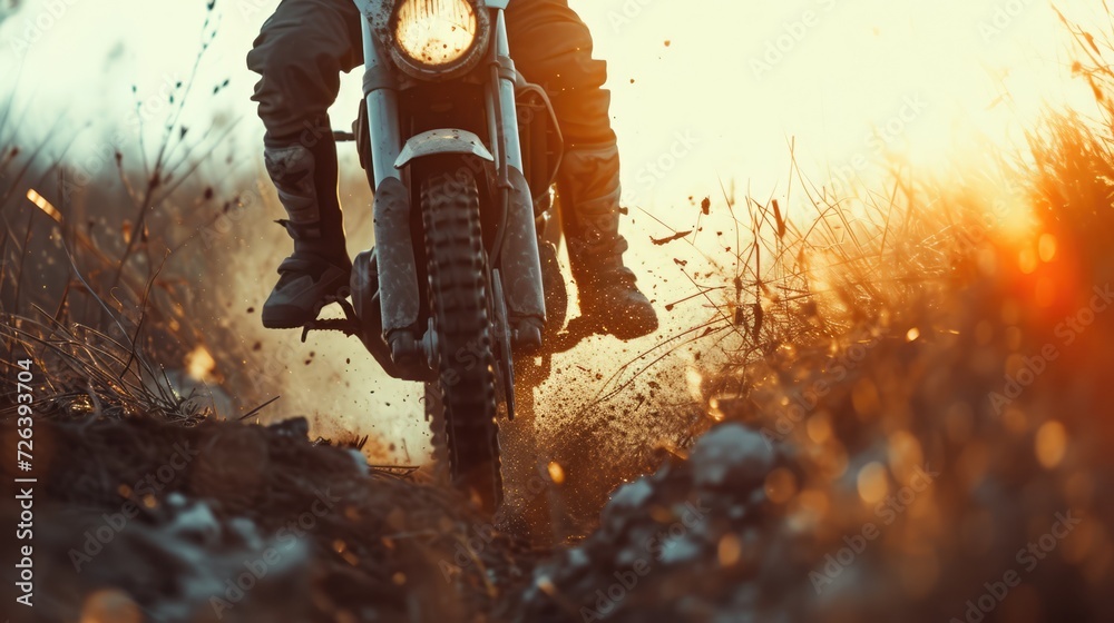 Motocross. Man, professional motorcyclist in full moto equipment riding ...