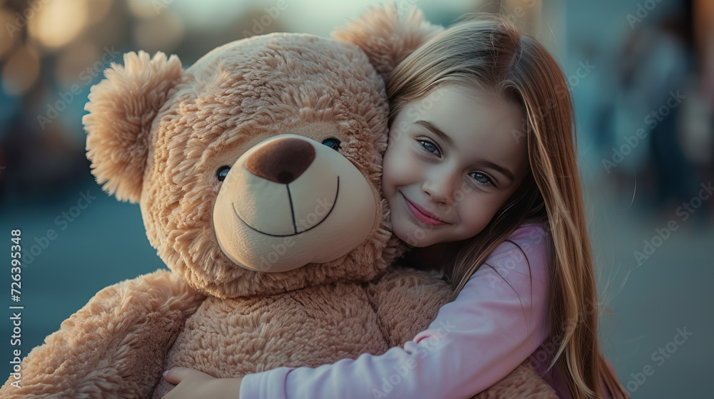 Embrace the warmth of a girl and her teddy bear. A bond stitched with ...