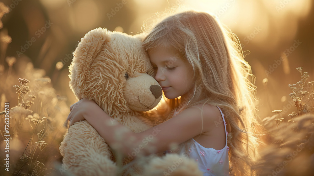 Embrace the warmth of a girl and her teddy bear. A bond stitched with ...