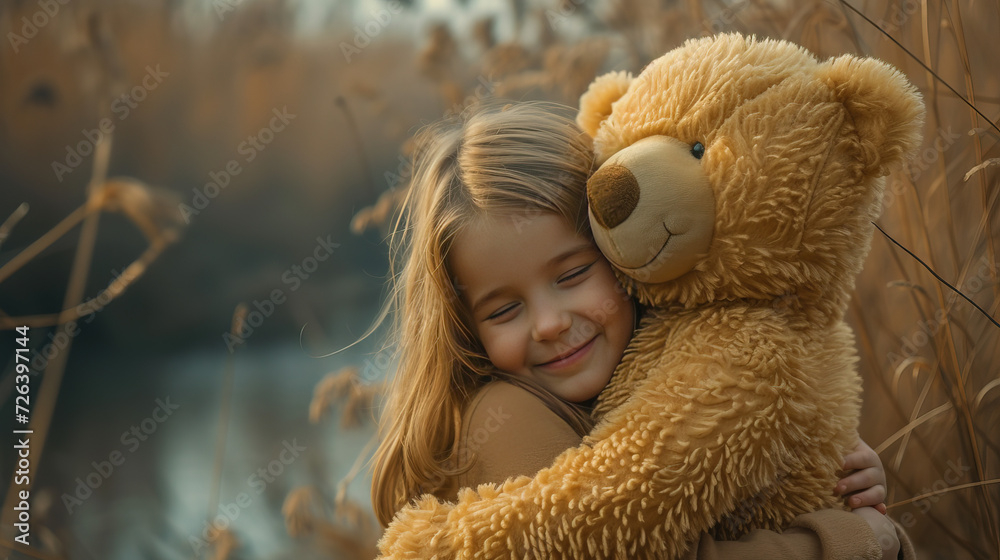 Embrace the warmth of a girl and her teddy bear. A bond stitched with ...