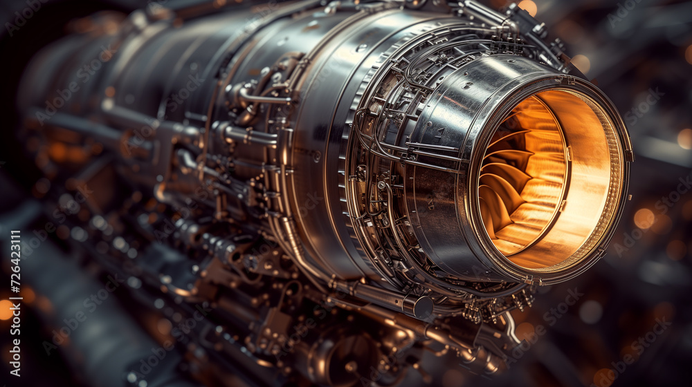 AI generated illustration of details on a military aircraft engine ...
