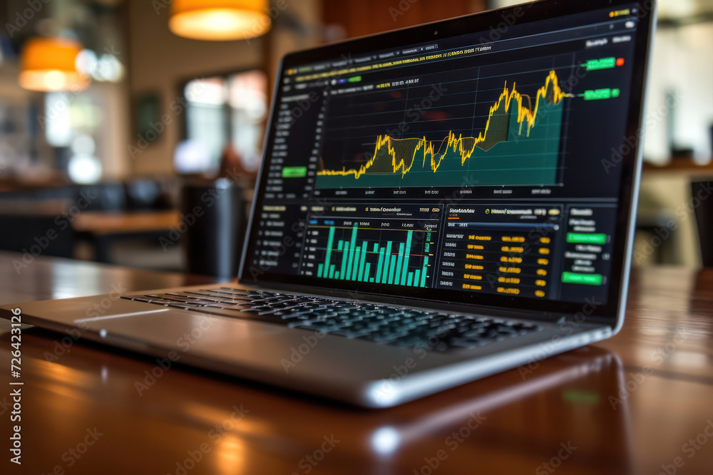 Laptop with analytical data. Showing business analytics dashboard with charts, metrics, and KPI ...