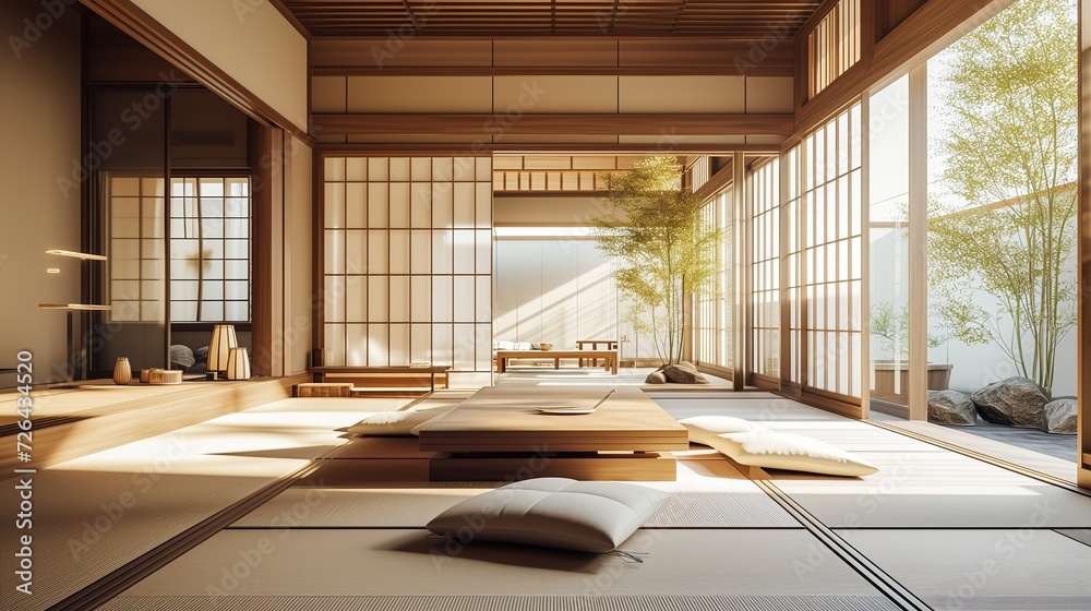 Japanese Modern Interior shot of a modern Japanese living room clean ...