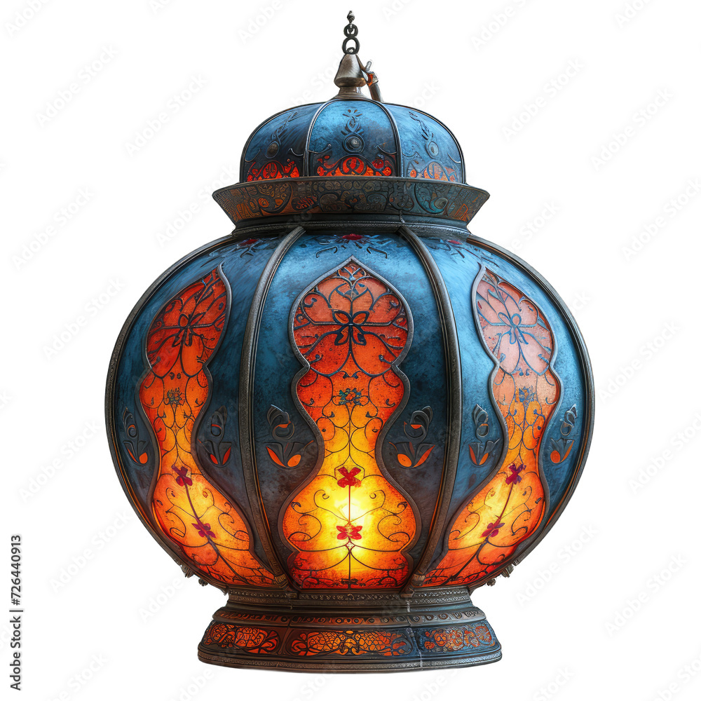 A singular Ramadan Kareem lantern, illuminated Arabic lamp, celebrates ...