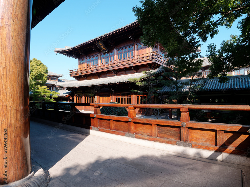 Ancient Tang dynasty style building in Baoshan temple. Buddhist temple ...