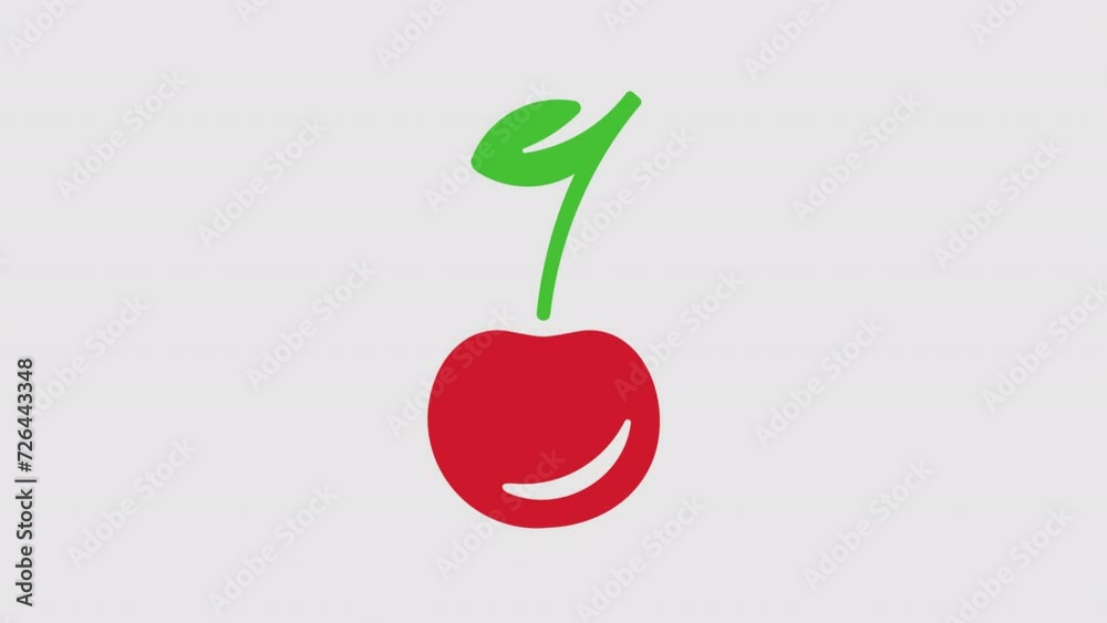 Cherry with leaf graphic animation. Alpha channel. Sweet cherry fruits ...
