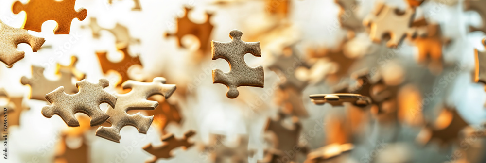 Floating Puzzle Pieces suspended in the air, detached from a complete ...