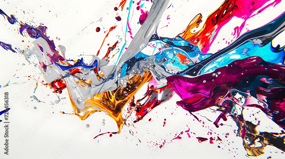 multi colored metallic paint splattered on flat design illustrations on ...