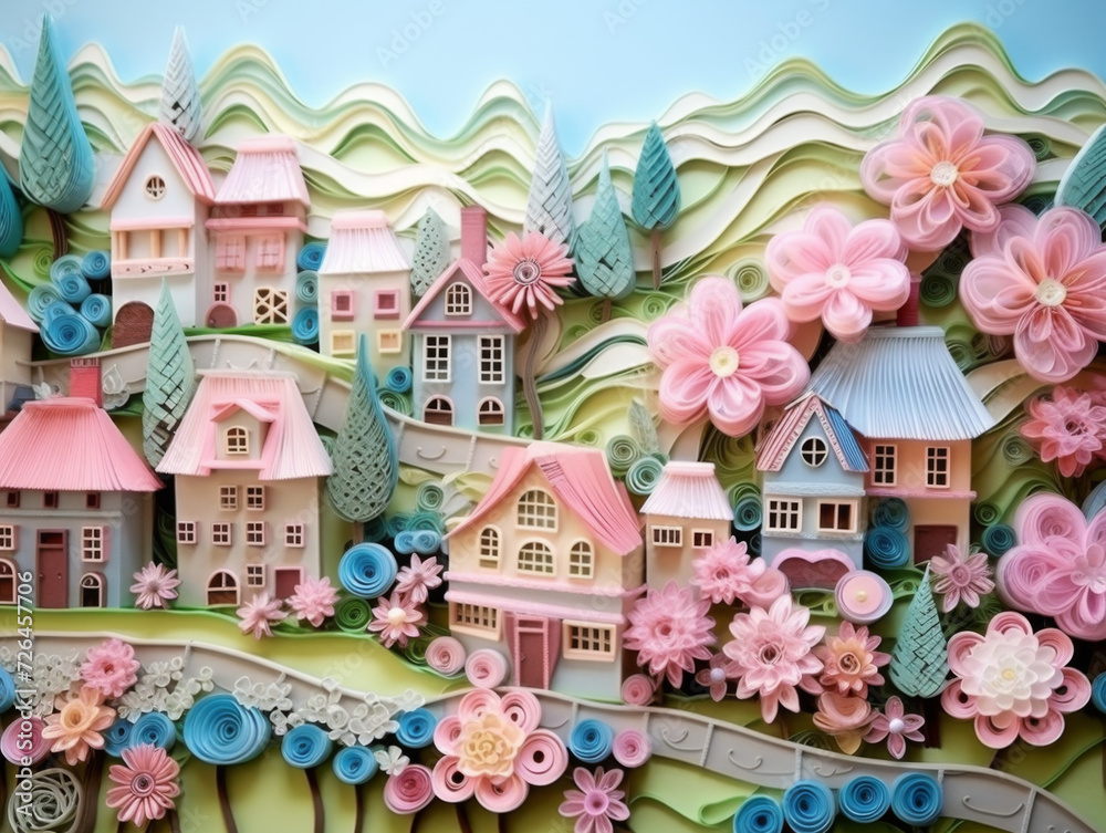 Intricate Paper Quilled Village in Sweet Pastel Colors and Beautiful ...