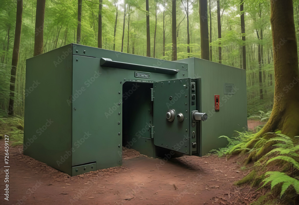 Entrance to a bunker with digital combination locks in the middle of a ...