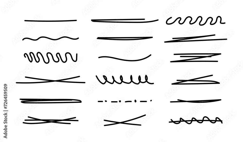 Hand drawn collection of different diary scribble lines and elements ...