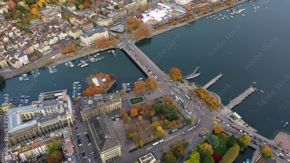 Zurich, Switzerland: Aerial drone footage of Zurich city center with ...