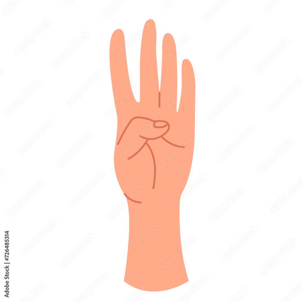A human hand with an open palm and a curved thumb. Counting on the ...