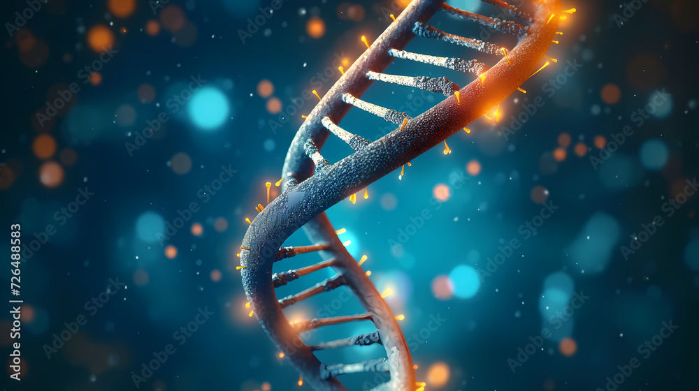 3D rendering genetic diagram of human DNA under microscope Stock ...