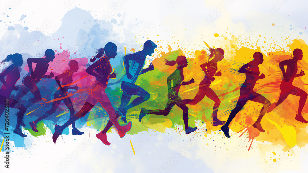 Male and female athlete runners doing a training exercise for a sports ...