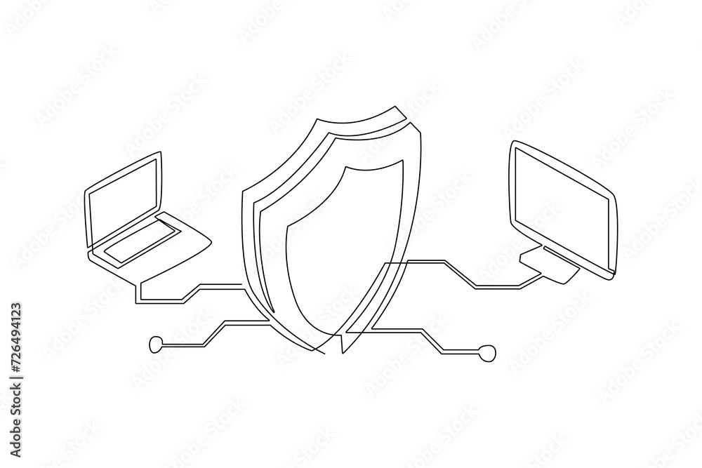 One continuous line drawing of Digital Security concept. Doodle vector ...