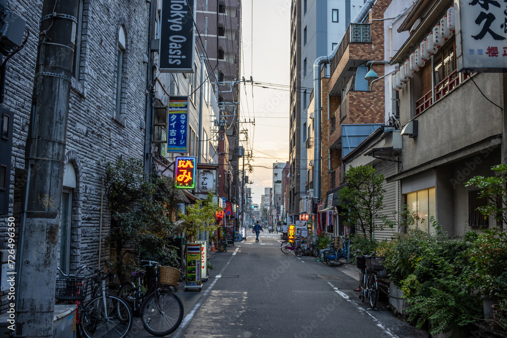 Tokyo, Japan, 28 October 2023 : Narrow Alley with Shops and Neon Signs ...