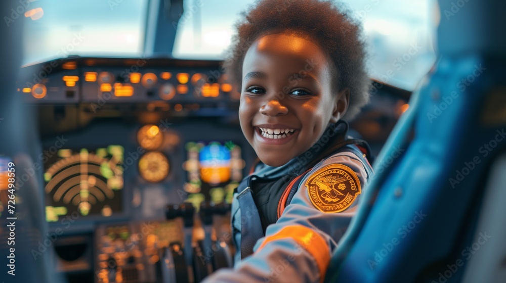 Happy Kid as Airplane Captain joyful child dressed in a pilot suit ...