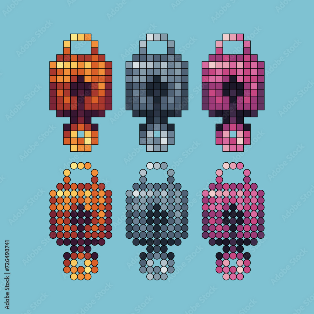 Pixel art stroke sets icon of padlock and key variation color. key ...
