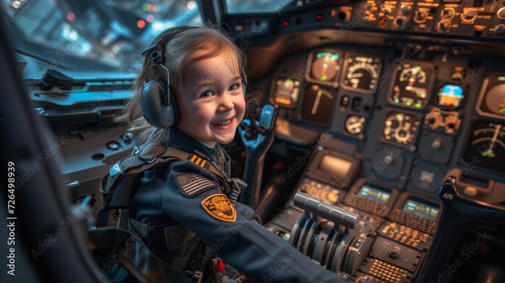Happy Kid as Airplane Captain joyful child dressed in a pilot suit ...