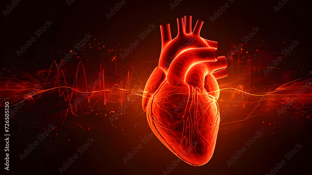 Abstract human heart shape with red cardio pulse line background. High ...