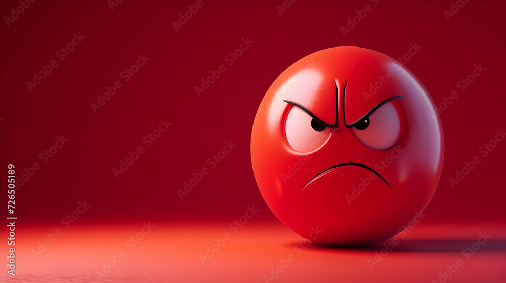 Round 3d red angry emoji face on a red background. High-resolution ...