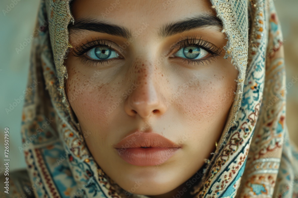 Portrait of Iranian woman in national clothes close up from history of ...