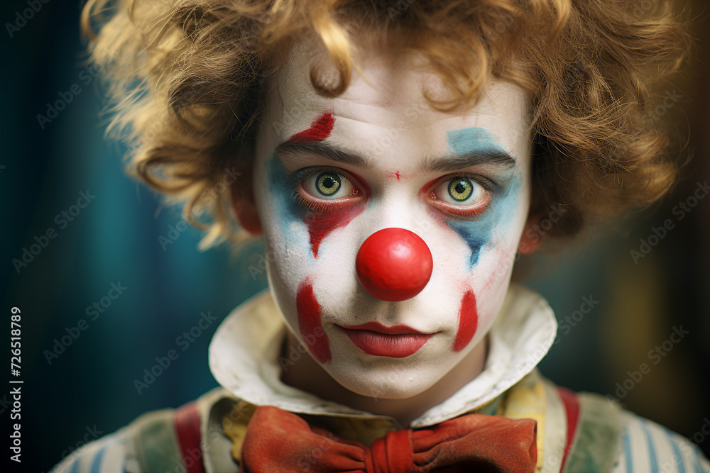 Circus performer clown magician showman in retro costume miracle time ...