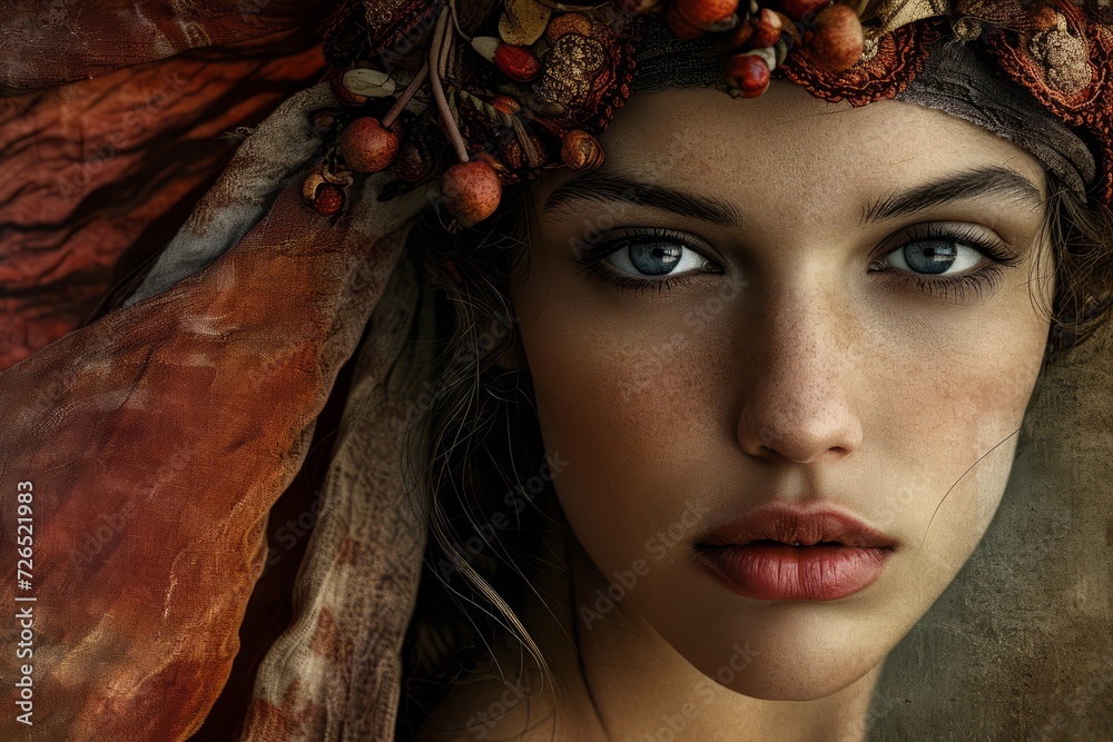 Italian woman in national clothes portrait close up from history of ...