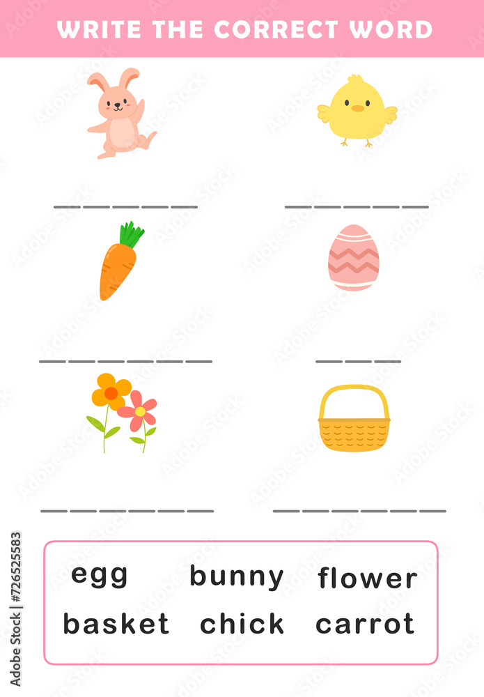 Write the correct word worksheet. Find the correct word for each image ...