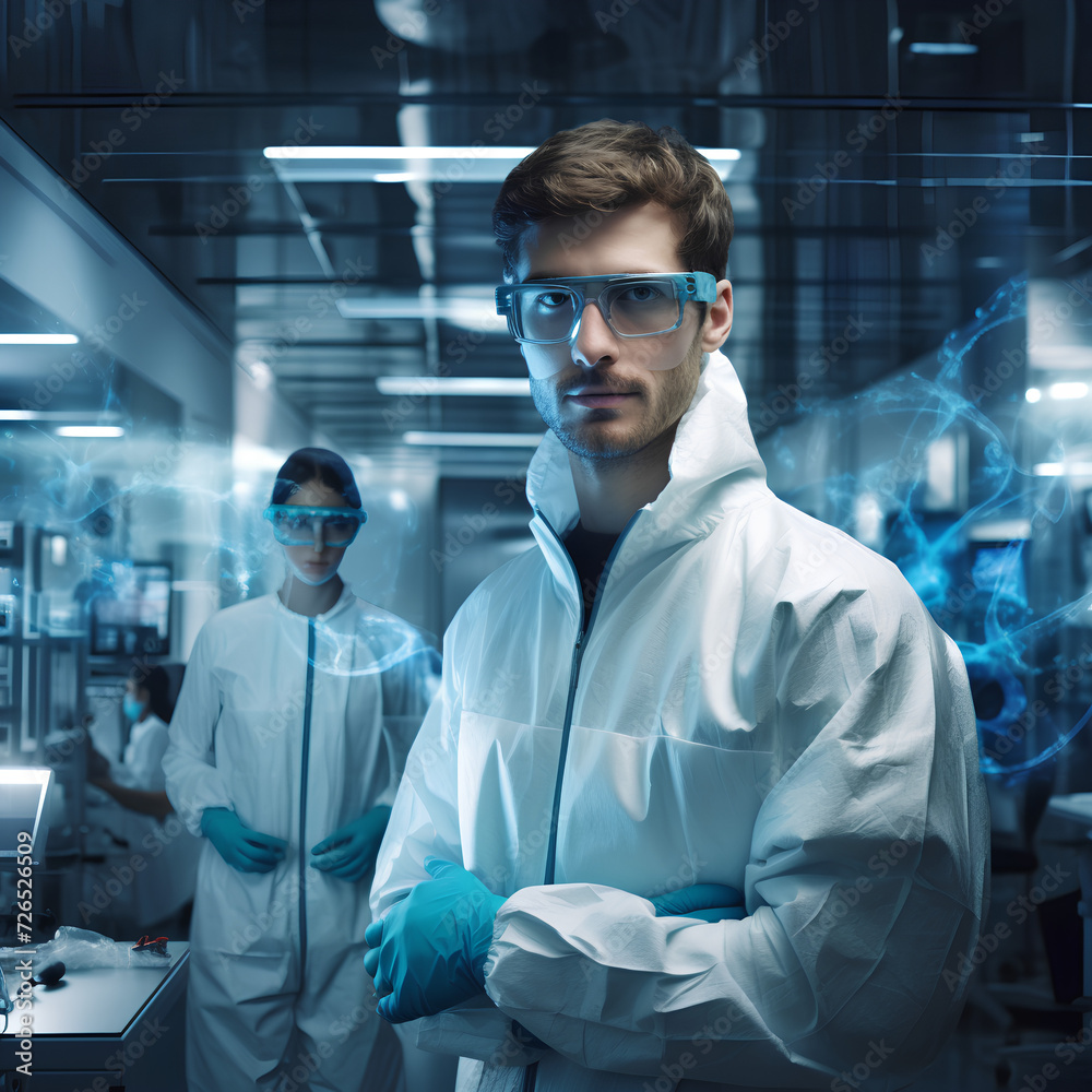 A medical staff wearing on gloves and PPE suit in preparation for ...