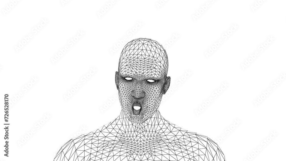 Speaking man with mesh texture. 3D realistic animation. 3D grid texture ...