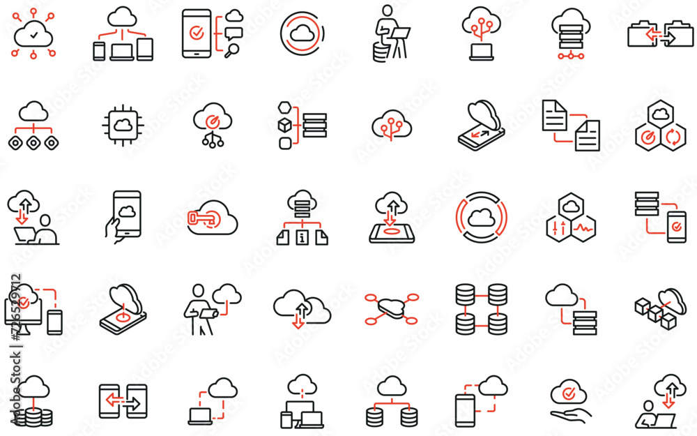 Vector collection of linear icons related to network cloud service ...