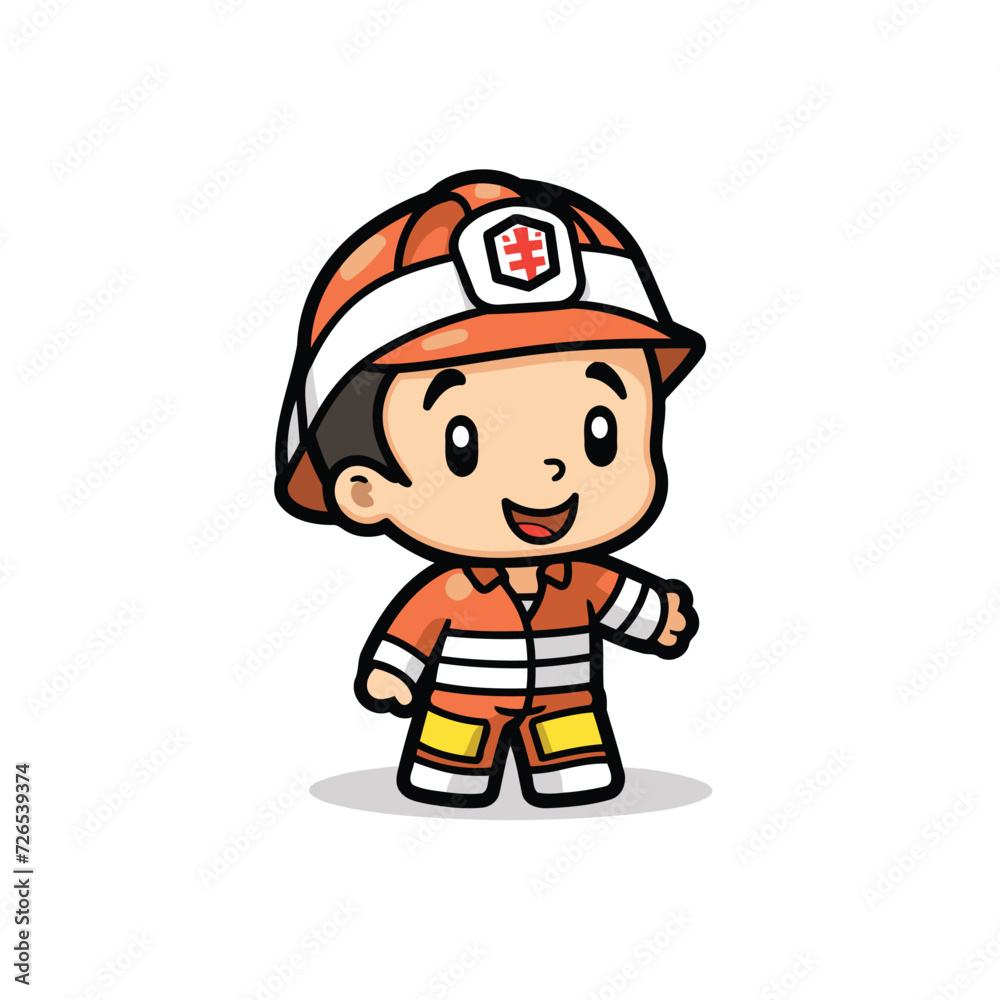 Cute Fireman - Vector Cartoon IllustrationÃ¯Â»Â¿ Stock Vector | Adobe Stock