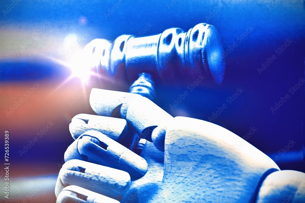 AI related law concept shown by robot hand using lawyer working tools ...