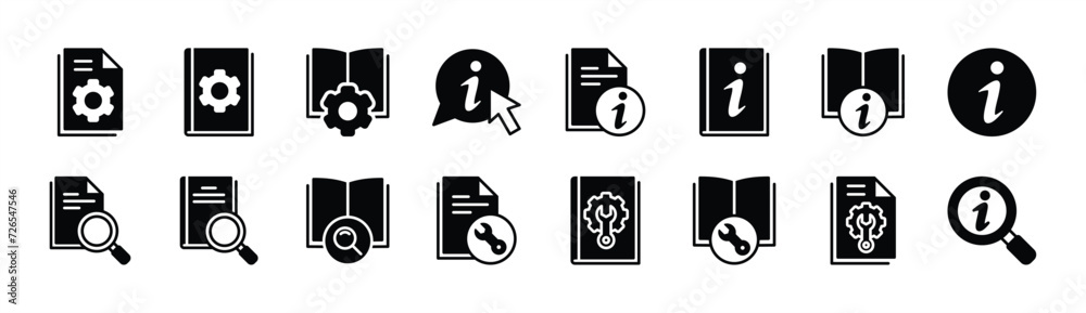 Manual book icon set. User guide book icons. Containing instruction ...