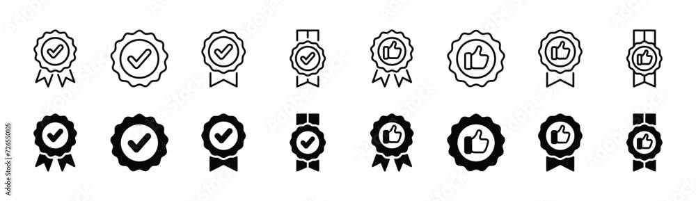 Approved or certified badge medal icon set. Approval check mark and ...