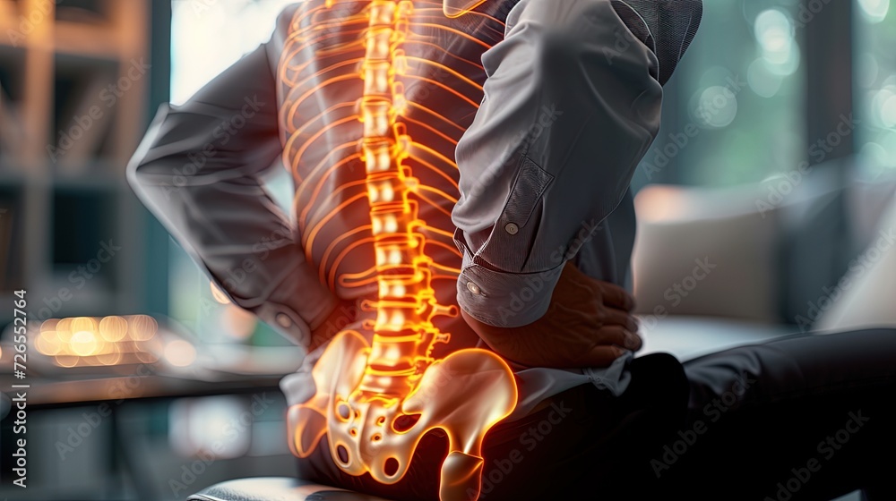 ภาพประกอบสต็อก X-ray Illustration of man with a mansedentary work, sore ...