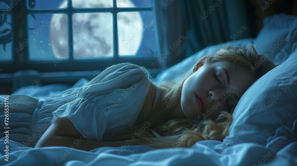 Photograph of a beautiful 26 year old blonde woman lying in bed in a ...