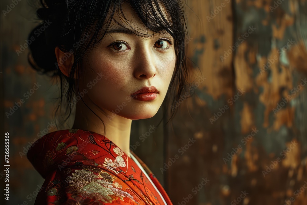 Japanese woman in national clothes portrait close up from history of ...