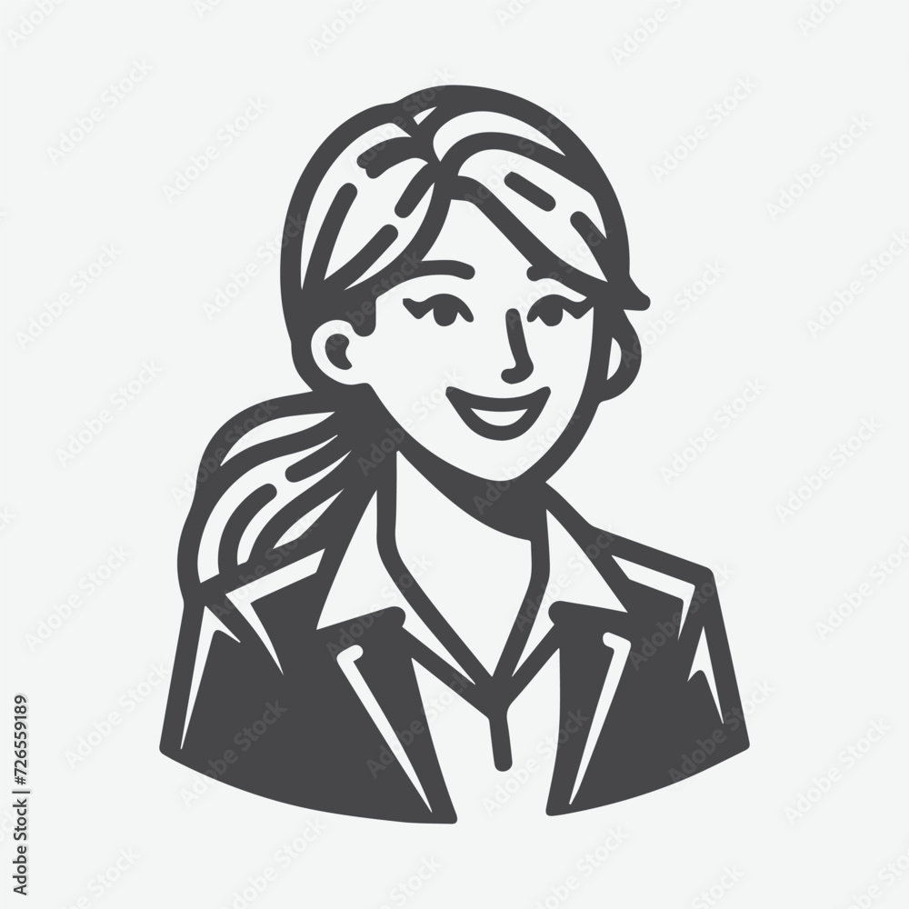 Beautiful Girl Illustration Black And White Vector Silhouette Stock