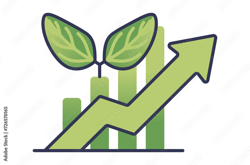 Clipart illustration of a vibrant green upward-pointing arrow, adorned ...