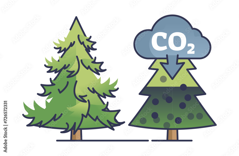 Clipart illustration, the process of carbon sequestration, with trees ...
